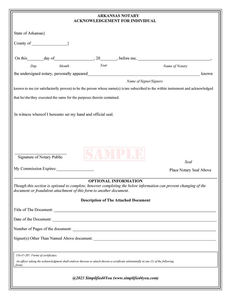 State of Arkansas-three Notary Certificates: Acknowledgment, Jurat ...