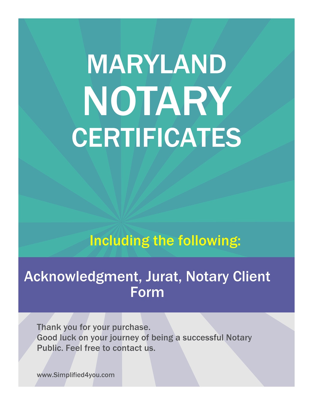 State of Maryland-three Notary Certificates: Acknowledgment, Jurat ...