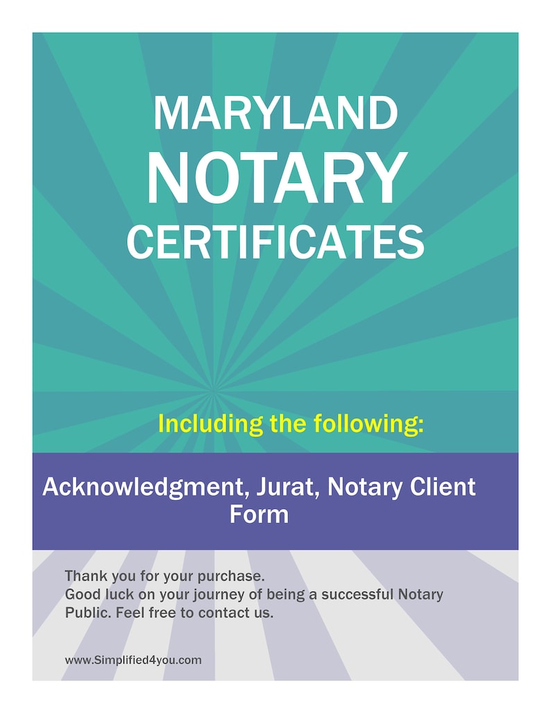State of Maryland-three Notary Certificates: Acknowledgment, Jurat ...