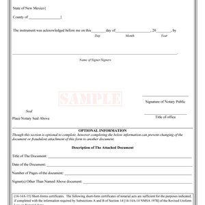 State of New Mexico-three Notary Certificates: Acknowledgment, Jurat ...