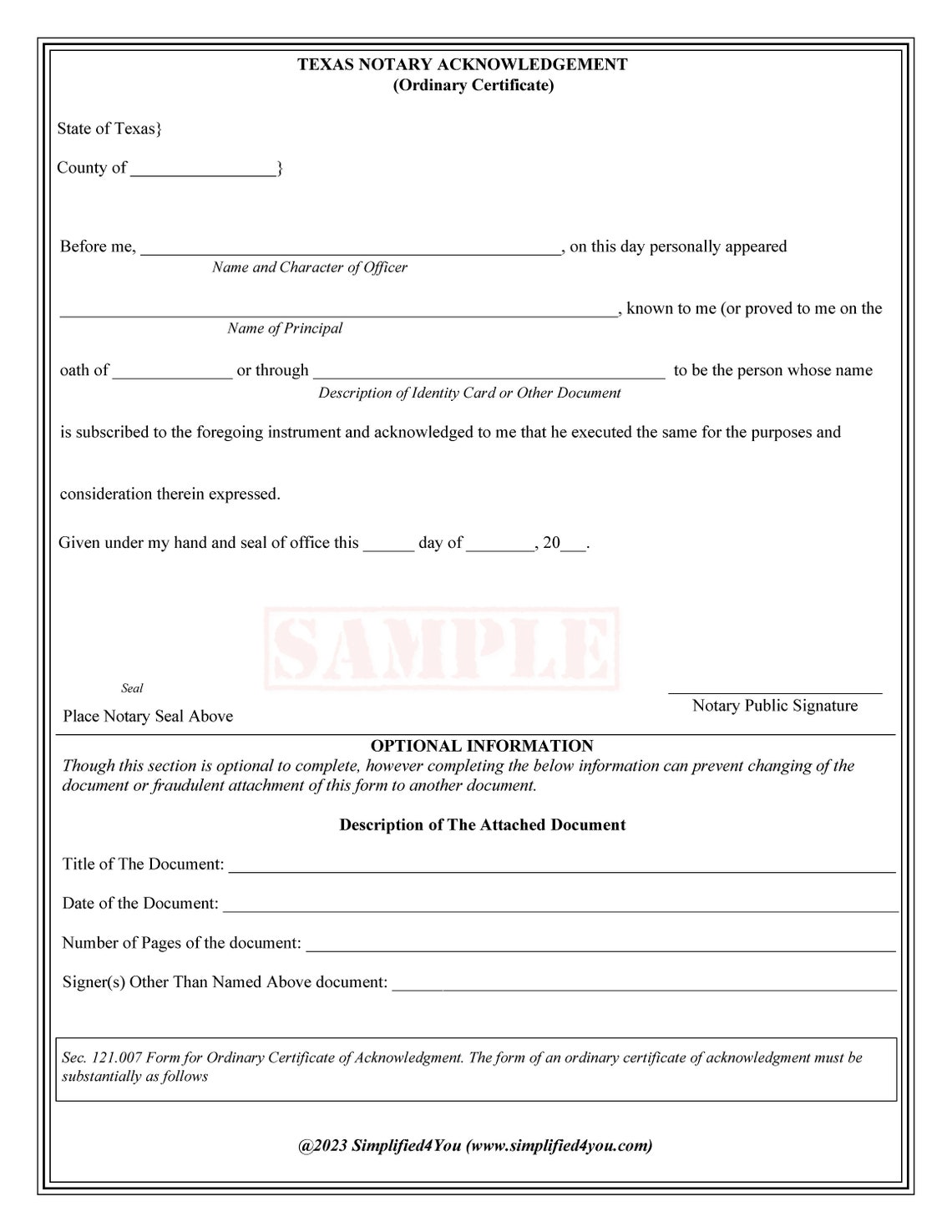 State of Texas-three Notary Certificates: Acknowledgment, Jurat, Notary ...