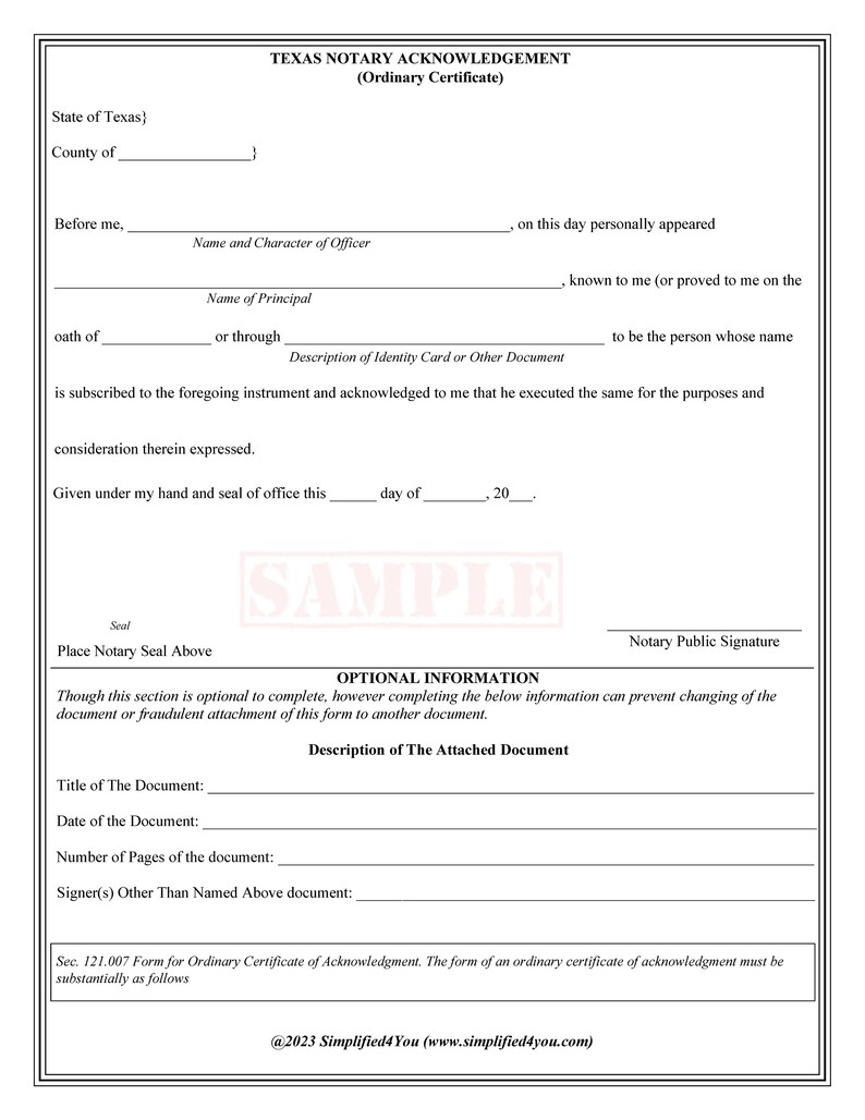 State of Texas-three Notary Certificates: Acknowledgment, Jurat, Notary ...