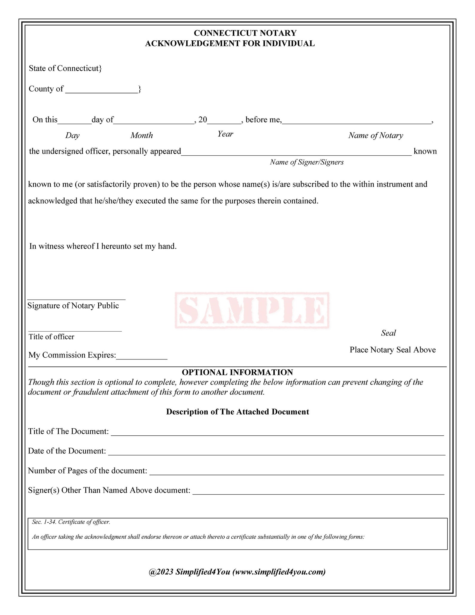 State of Connecticut-three Notary Certificates: Acknowledgment, Jurat ...