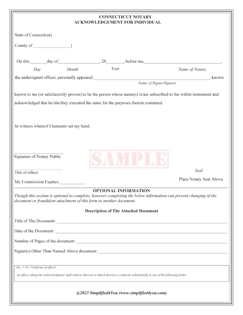 State of Connecticut-three Notary Certificates: Acknowledgment, Jurat ...