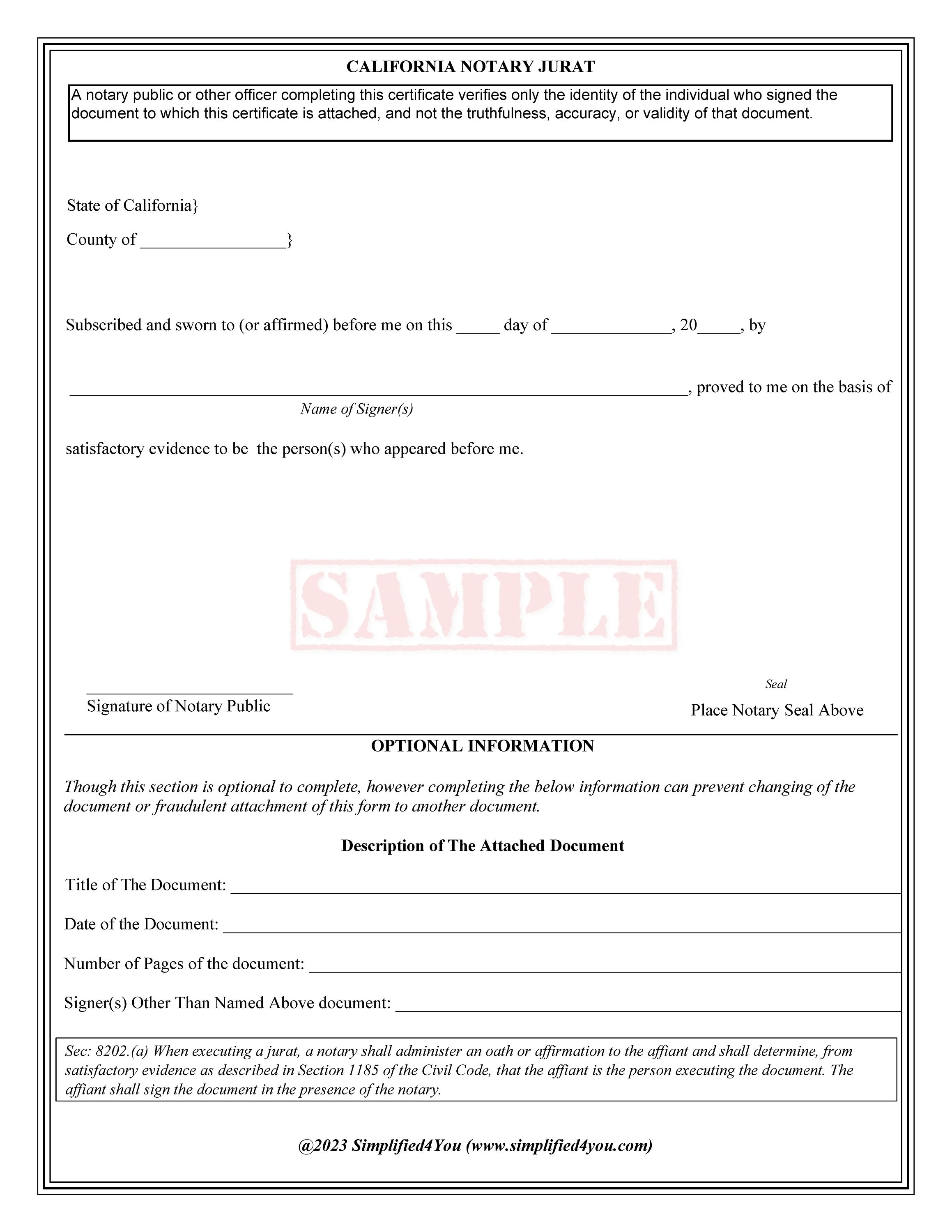 California Notary Certificates: Acknowledgment, Jurat, Power of ...