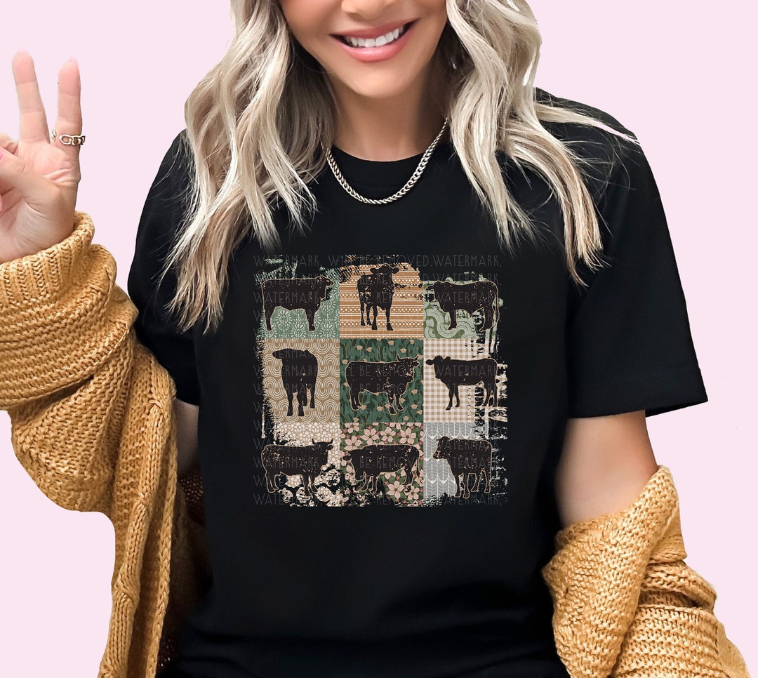 Cow Pattern Shirt Vintage Western Farm Animals Tee Bull Cottagecore ...