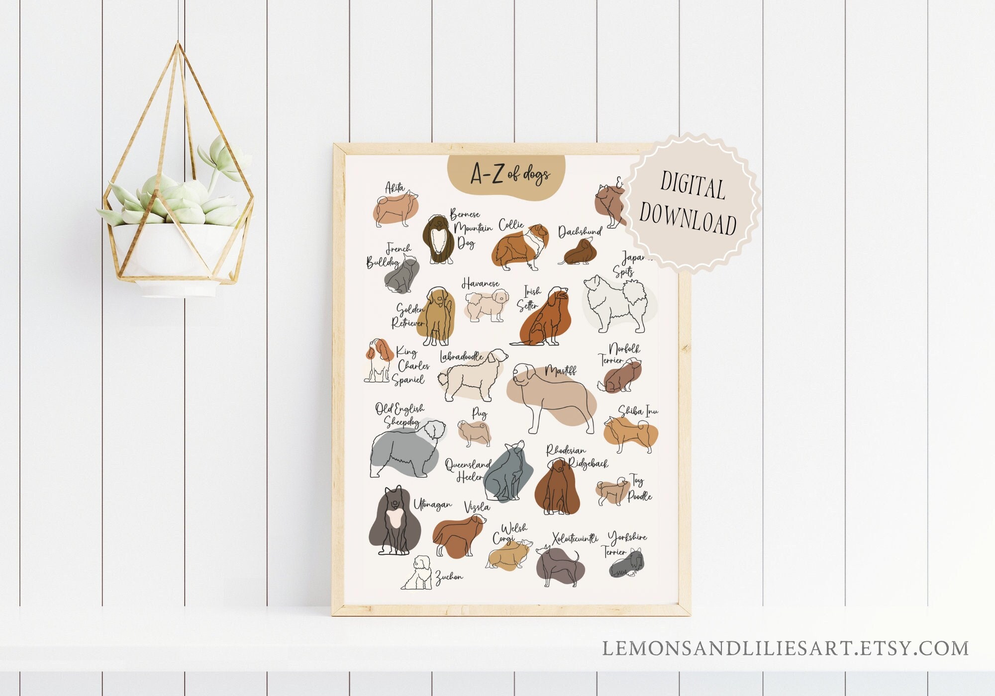 Dog Alphabet DIGITAL DOWNLOAD | Dog Art, Dog Decor, Dog Wall Art ...