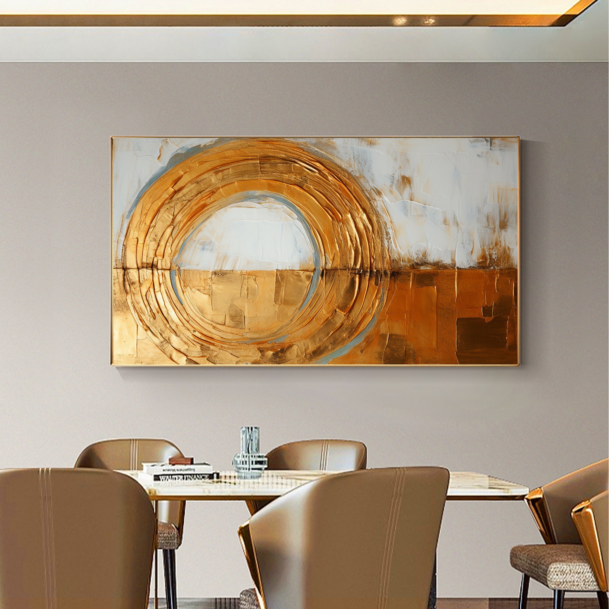 Abstract Gold Circle Oil Painting on Canvaslarge Wall Art - Etsy