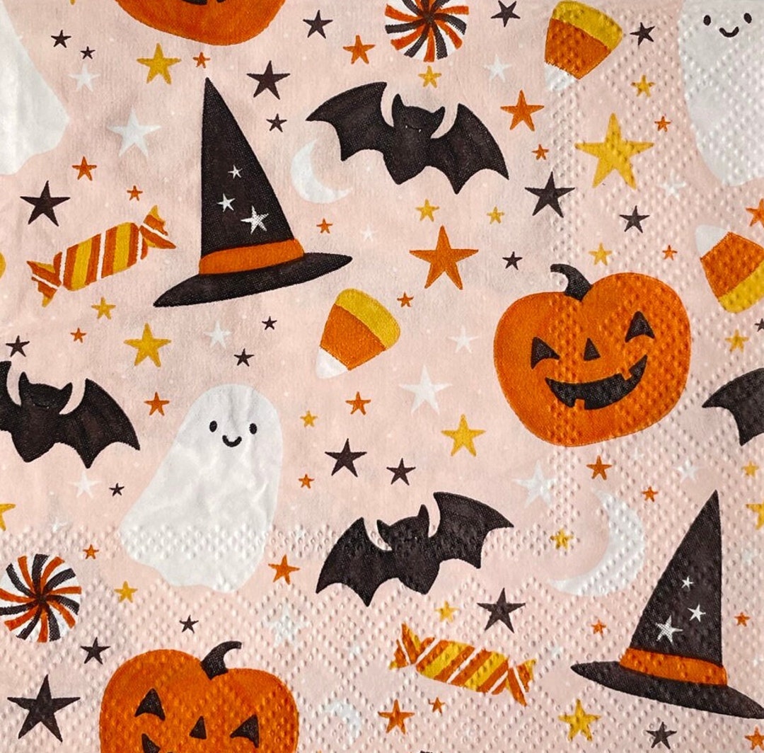Decoupage Napkins Halloween Paper Napkins Ghost Bat Pumpkin Candy Corn ...