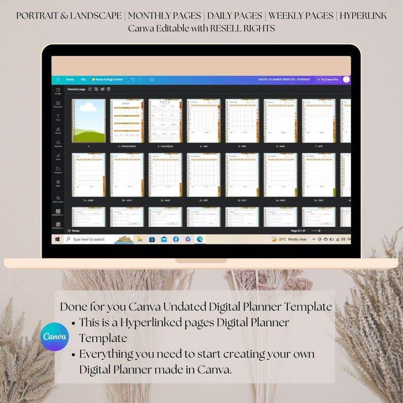 PLR Undated Digital Canva Planner TEMPLATE, Editable Canva Planner ...
