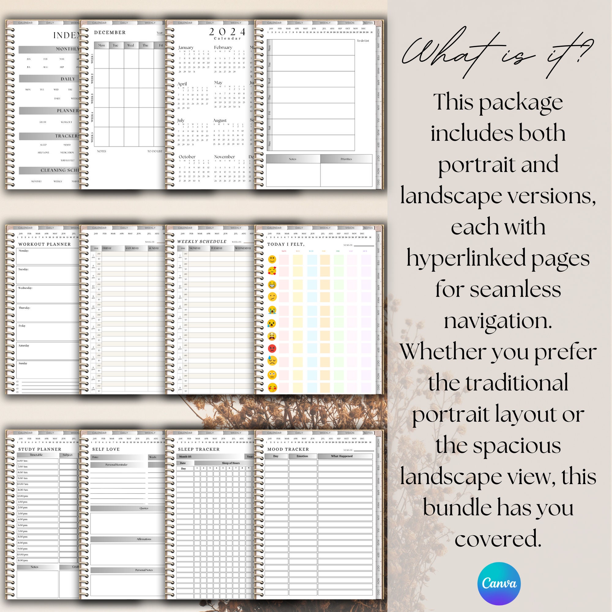 PLR ADHD Planner Template Bundle | Editable on Canva | Portrait and ...