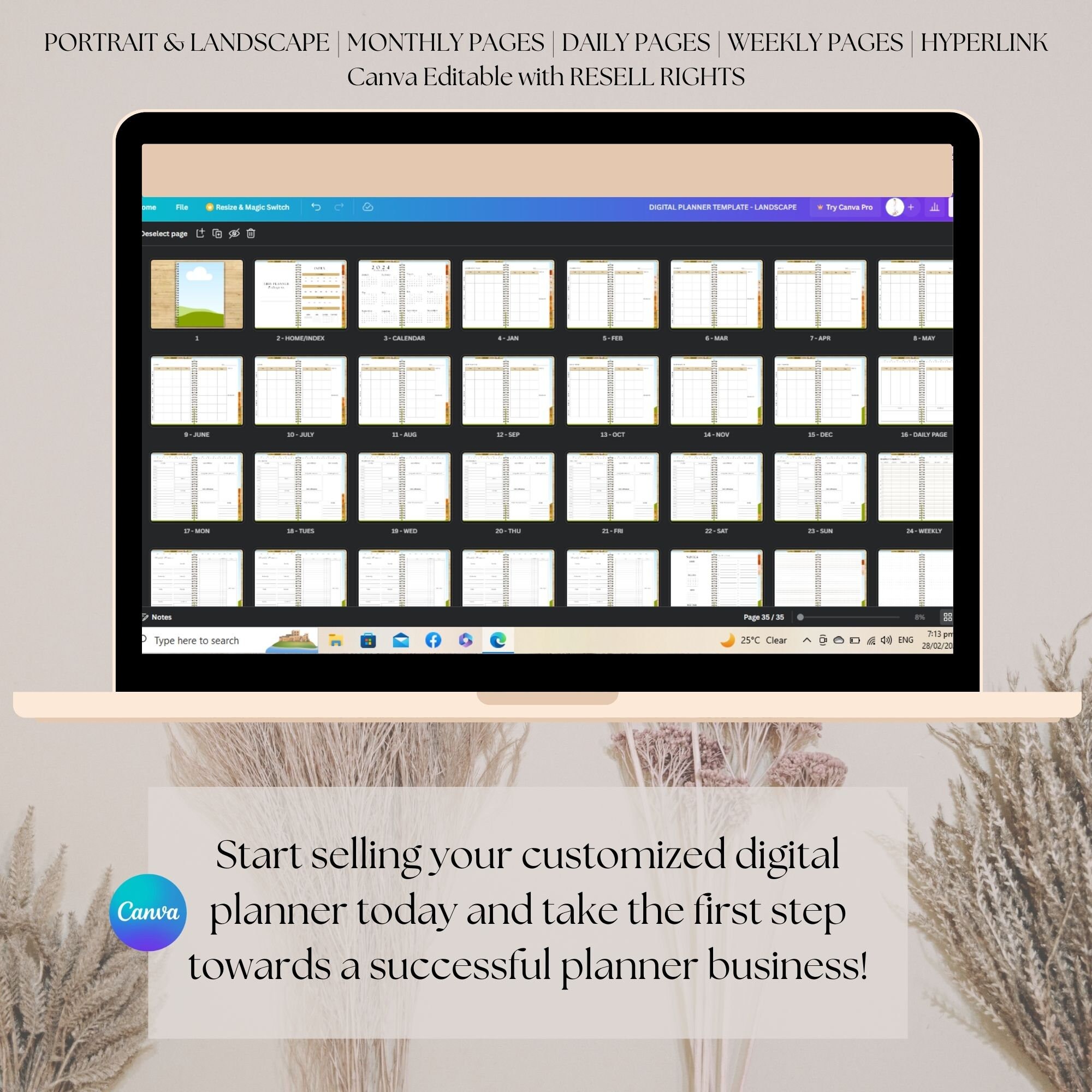 PLR Undated Digital Canva Planner TEMPLATE, Editable Canva Planner ...