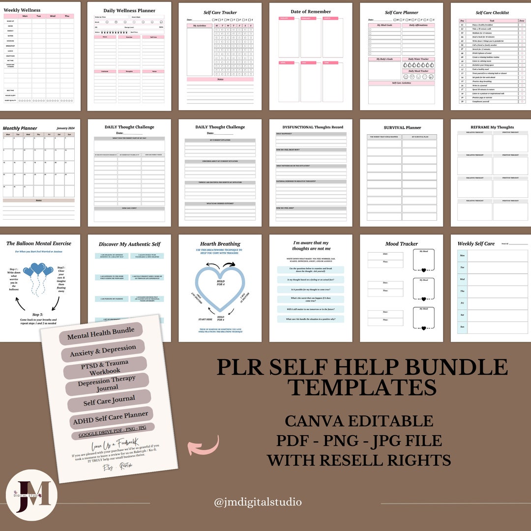 PLR Self Help Bundle: Trauma Worksheets, Depression Therapy Journal, PTSD Workbook, Mental ...