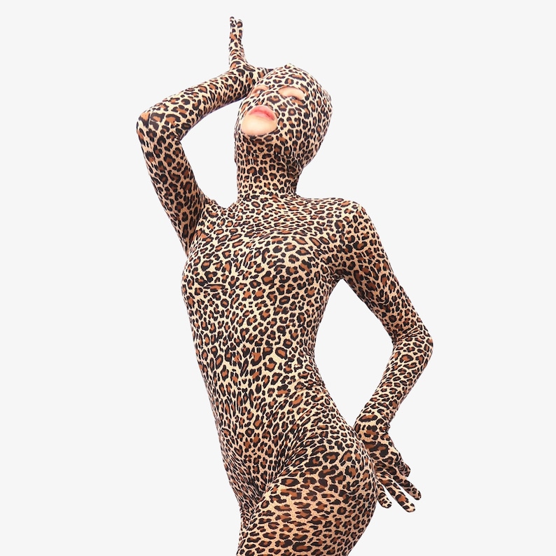 Leopard Zentai Catsuit Back & Crotch Zipper Customizable,lycra Full ...