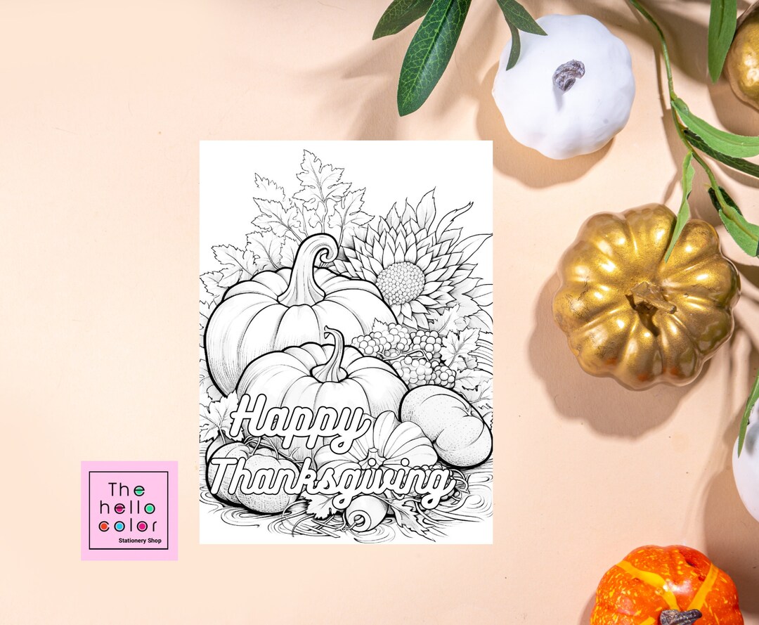 Thanksgiving Coloring Card, Holidays Coloring Card, Pumpkins Coloring ...