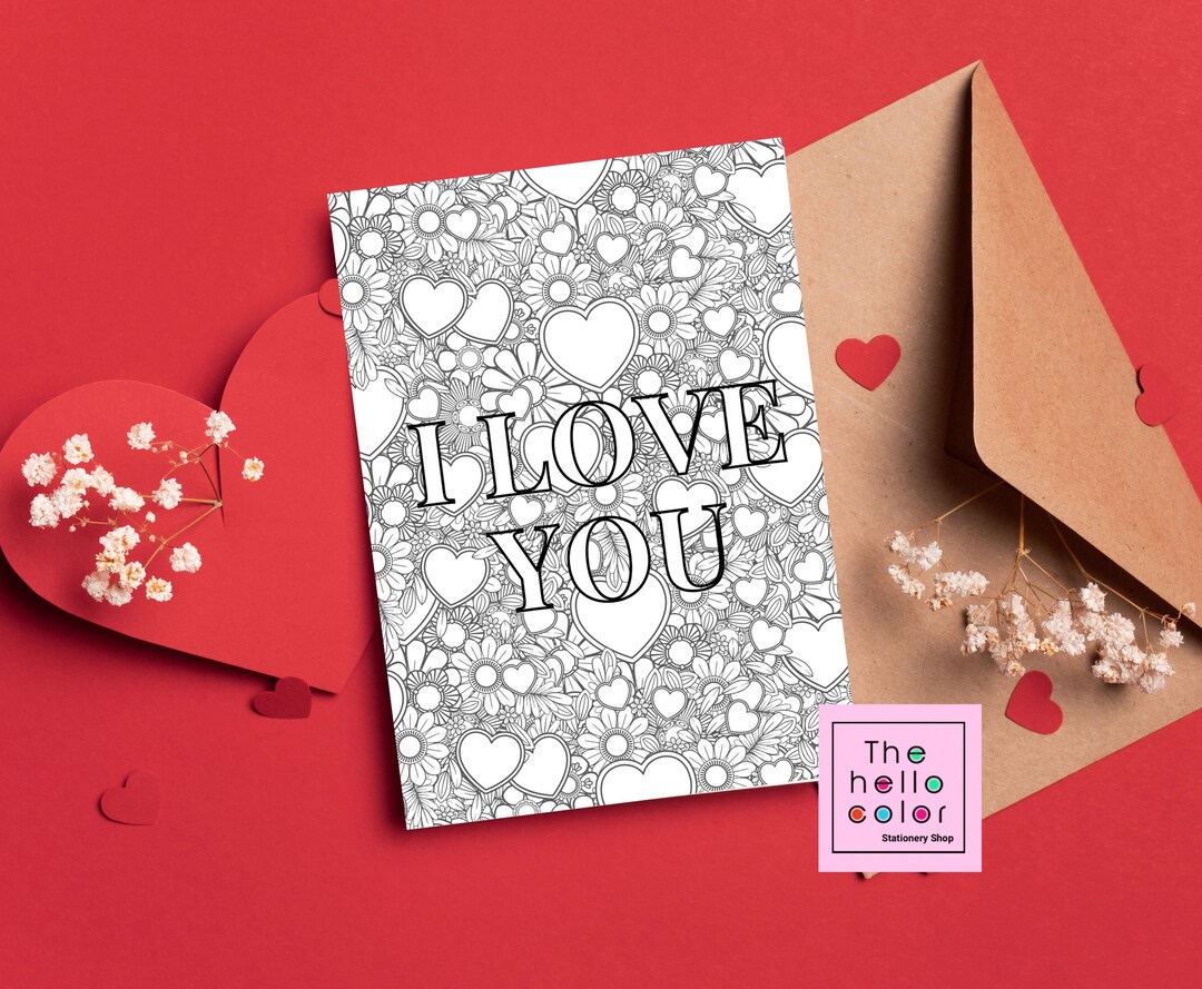 Valentine Coloring Card, I Love You Card, Coloring Cards for Adults and ...