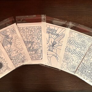 Roses Coloring Card, Happy Birthday Coloring Card, Floral Coloring Card ...