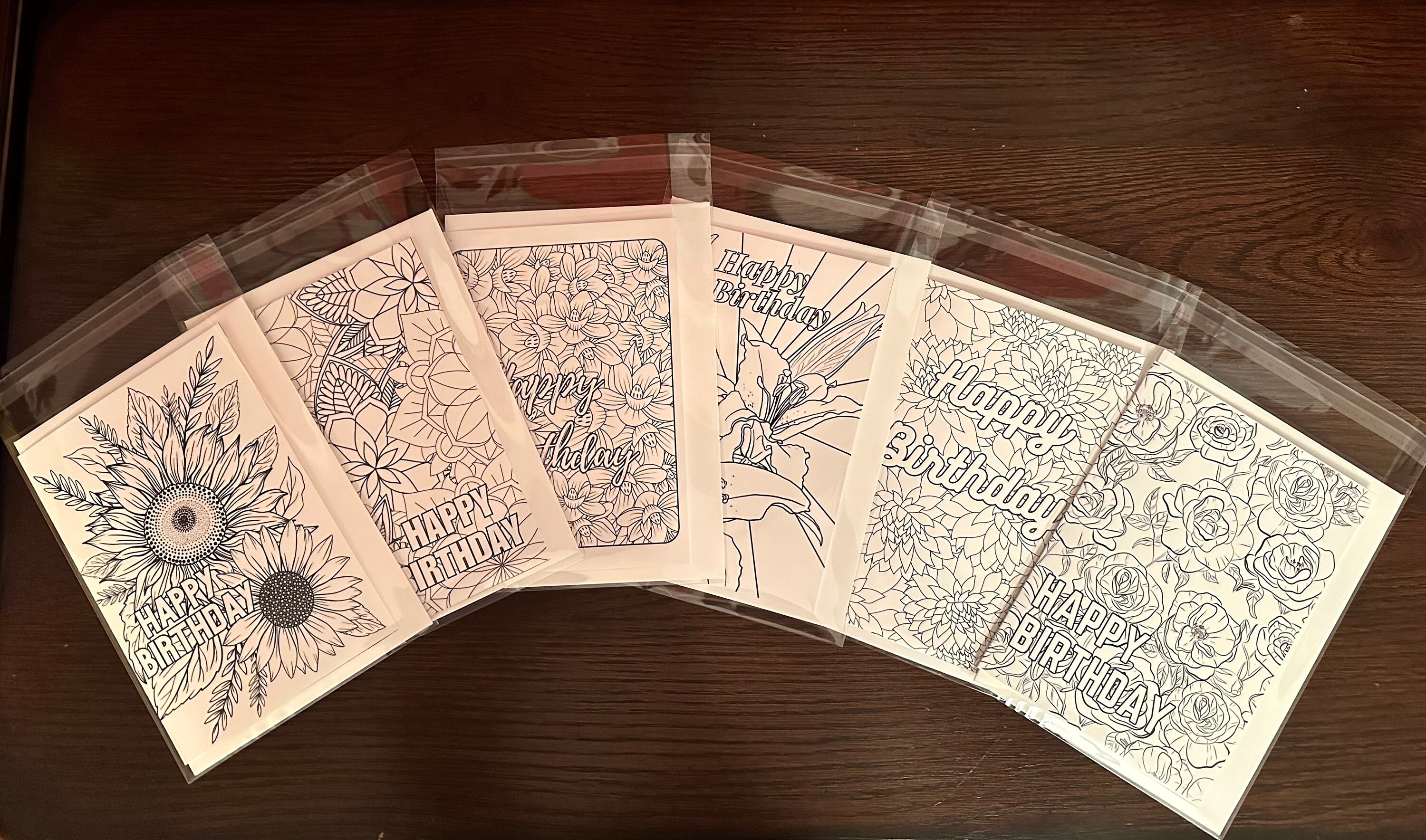 Roses Coloring Card, Happy Birthday Coloring Card, Floral Coloring Card ...