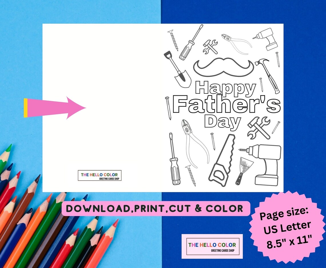 Printable Coloring Father's Day Card, Happy Fathers Day Card,fun ...