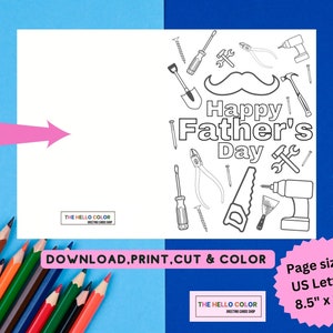 Printable Coloring Father's Day Card, Happy Fathers Day Card,fun ...