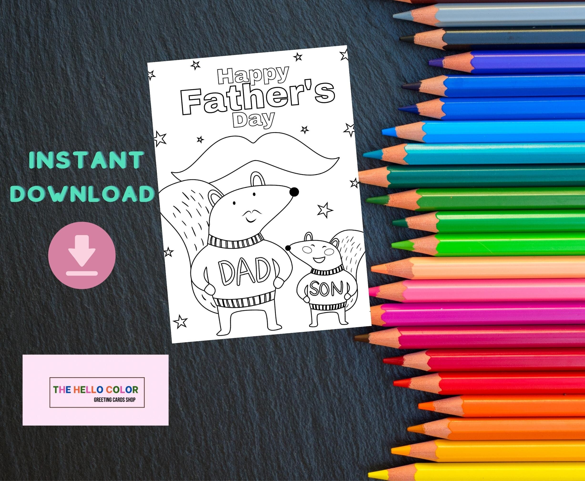 Printable Coloring Father's Day Card, Happy Fathers Day Card,fun ...