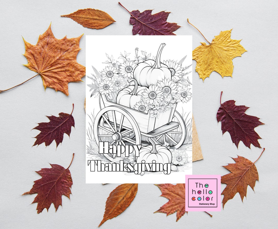 Thanksgiving Coloring Card, Holidays Coloring Card, Pumpkins Coloring ...