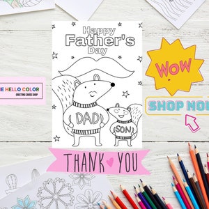 Printable Coloring Father's Day Card, Happy Fathers Day Card,fun ...