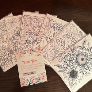 Roses Coloring Card, Happy Birthday Coloring Card, Floral Coloring Card ...