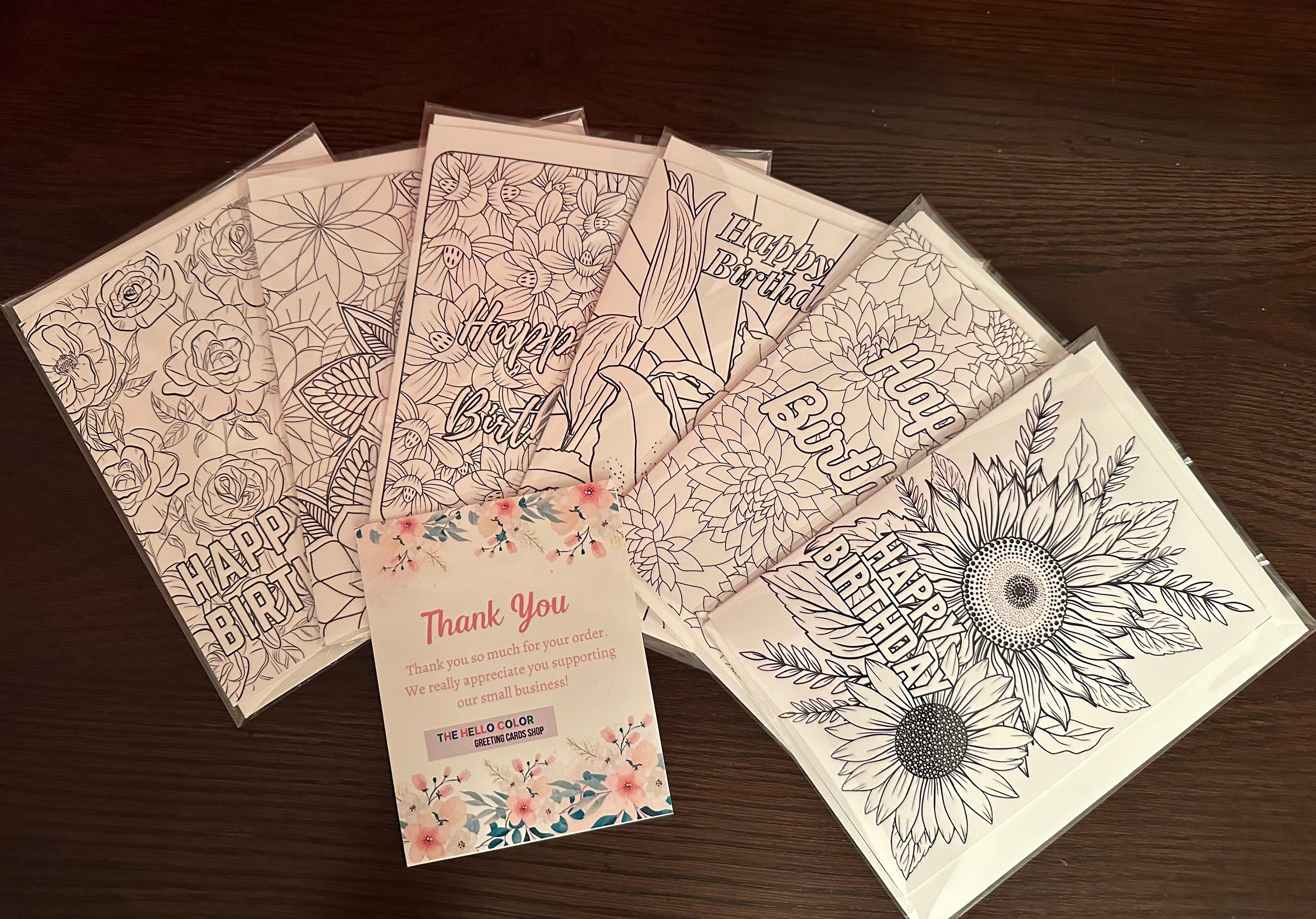 Roses Coloring Card, Happy Birthday Coloring Card, Floral Coloring Card ...