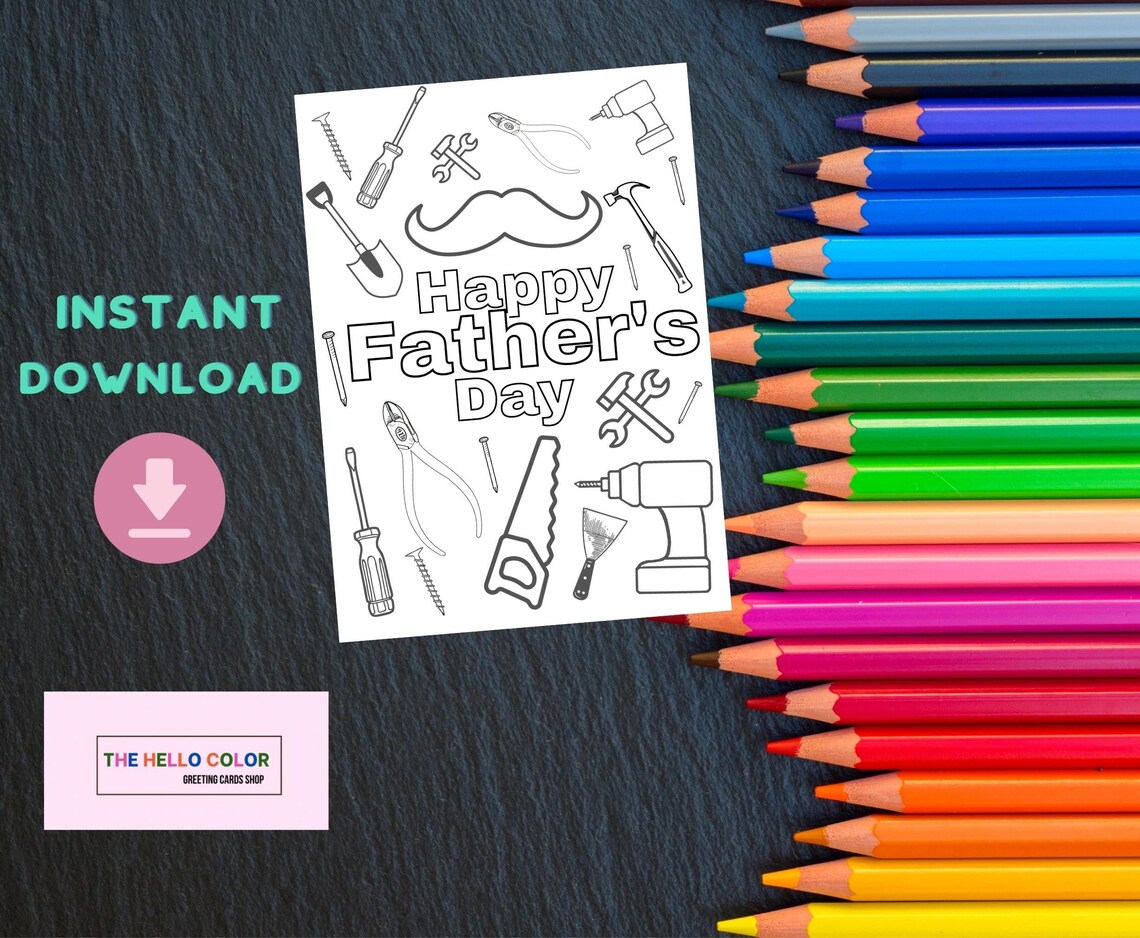 Printable Coloring Father's Day Card, Happy Fathers Day Card,fun ...