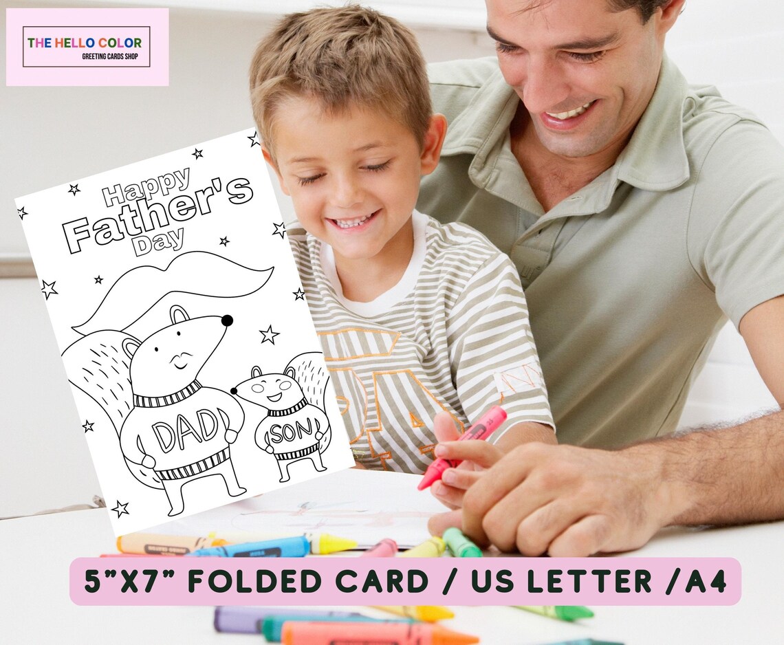 Printable Coloring Father's Day Card, Happy Fathers Day Card,fun ...