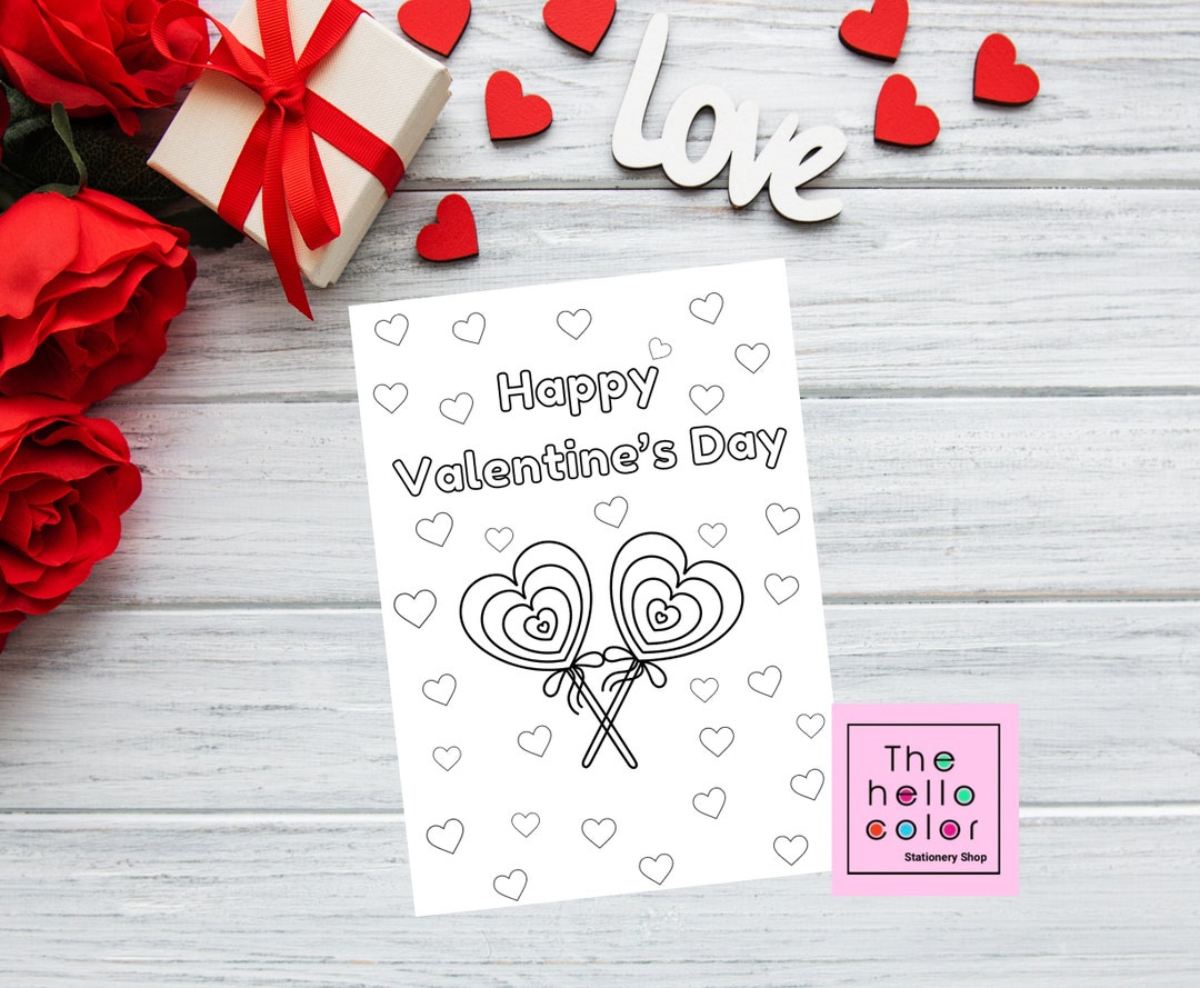 Happy Valentine's Day Coloring Card, Valentine Coloring Card, Coloring ...