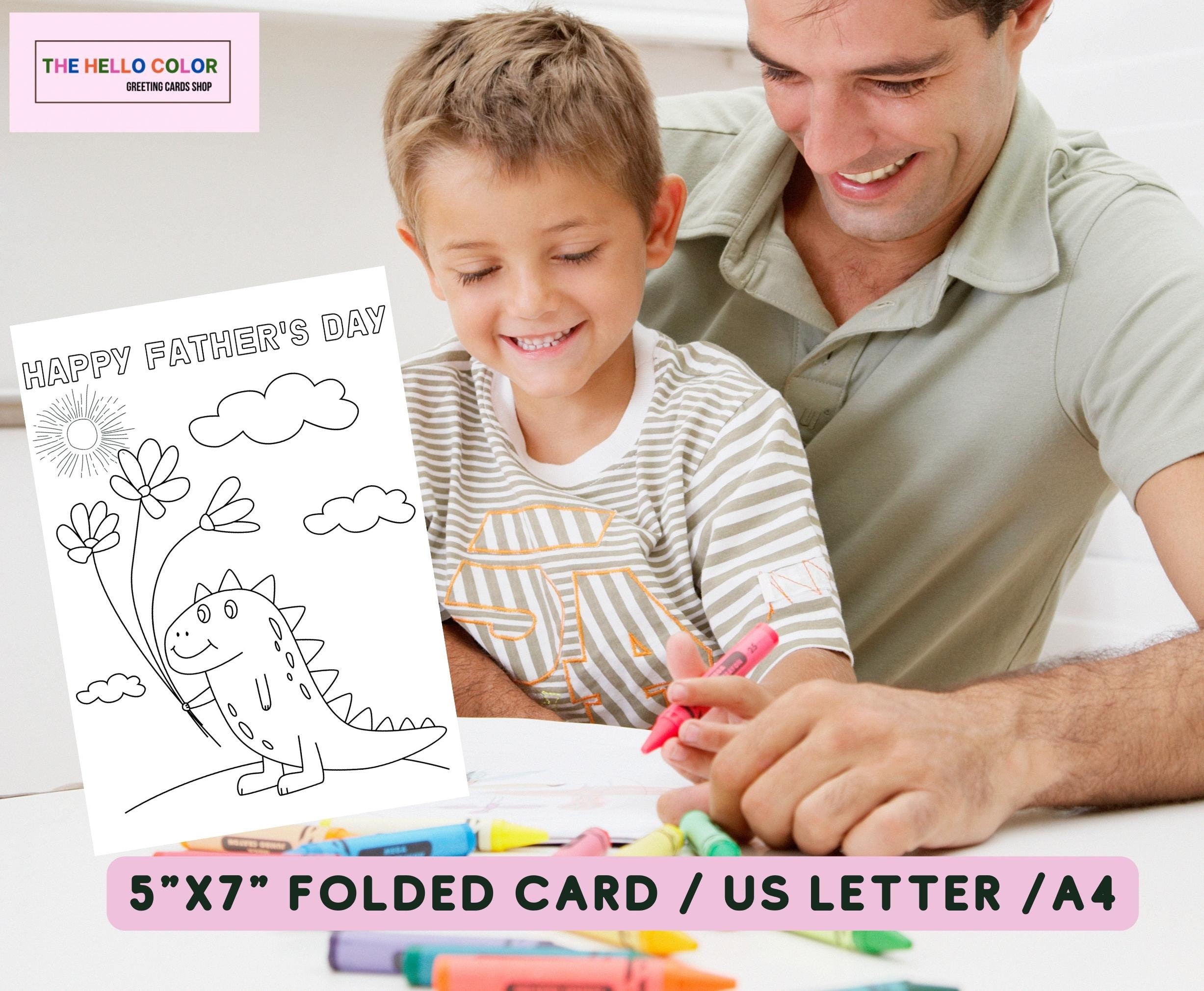 Printable Father's Day Coloring Card Dinosaur Greeting Card Gift for ...