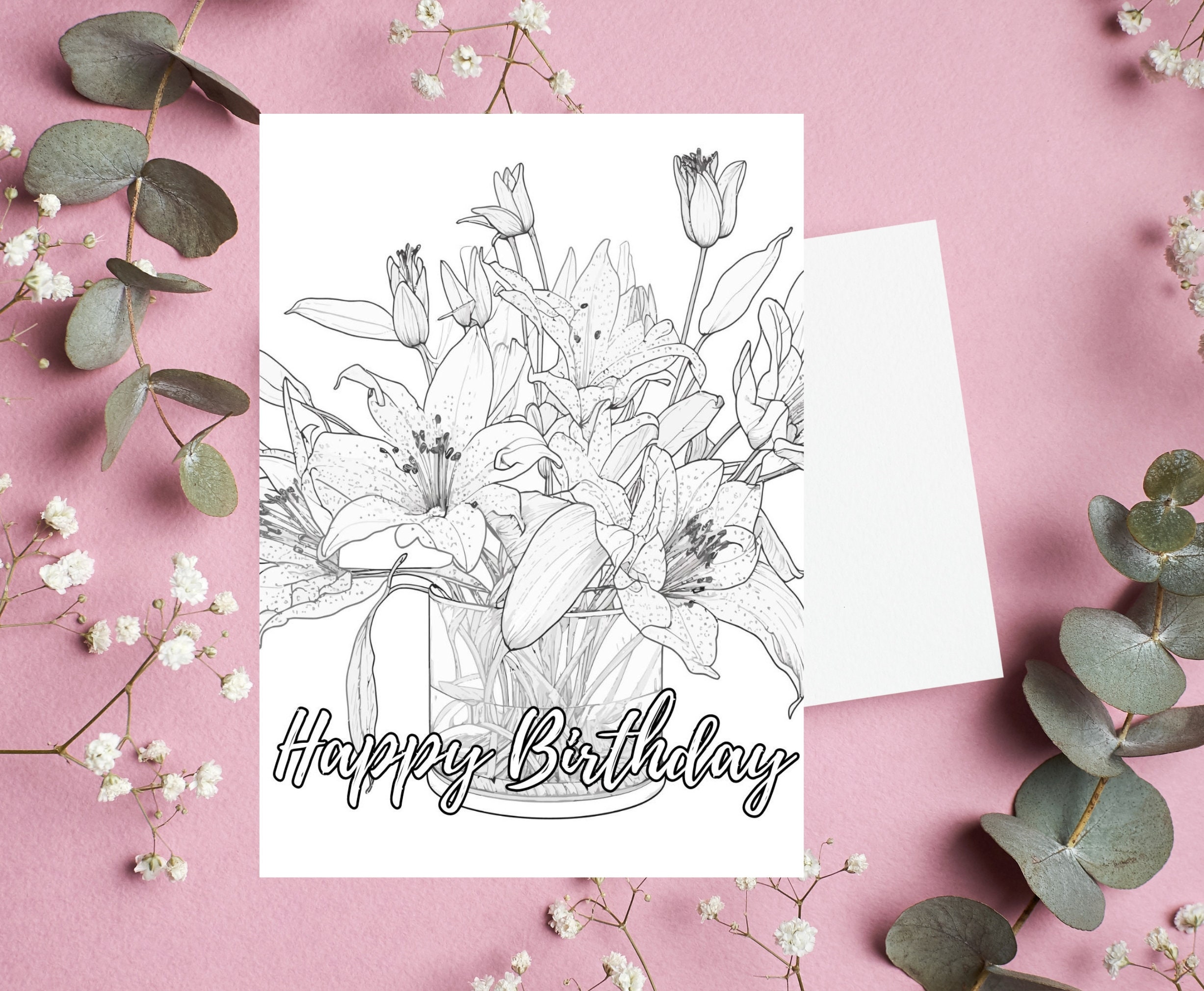 Happy Birthday Coloring Card, Mandala Coloring, Flower Bouquet Coloring ...
