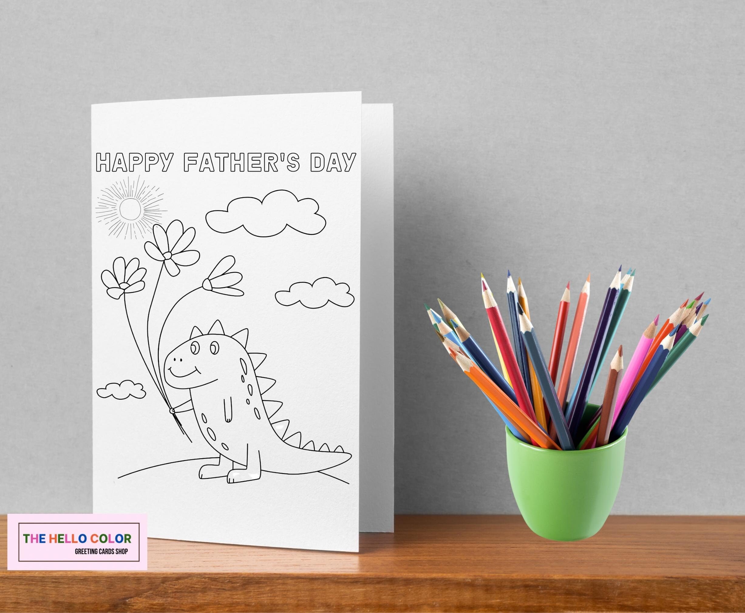 Printable Father's Day Coloring Card Dinosaur Greeting Card Gift for ...