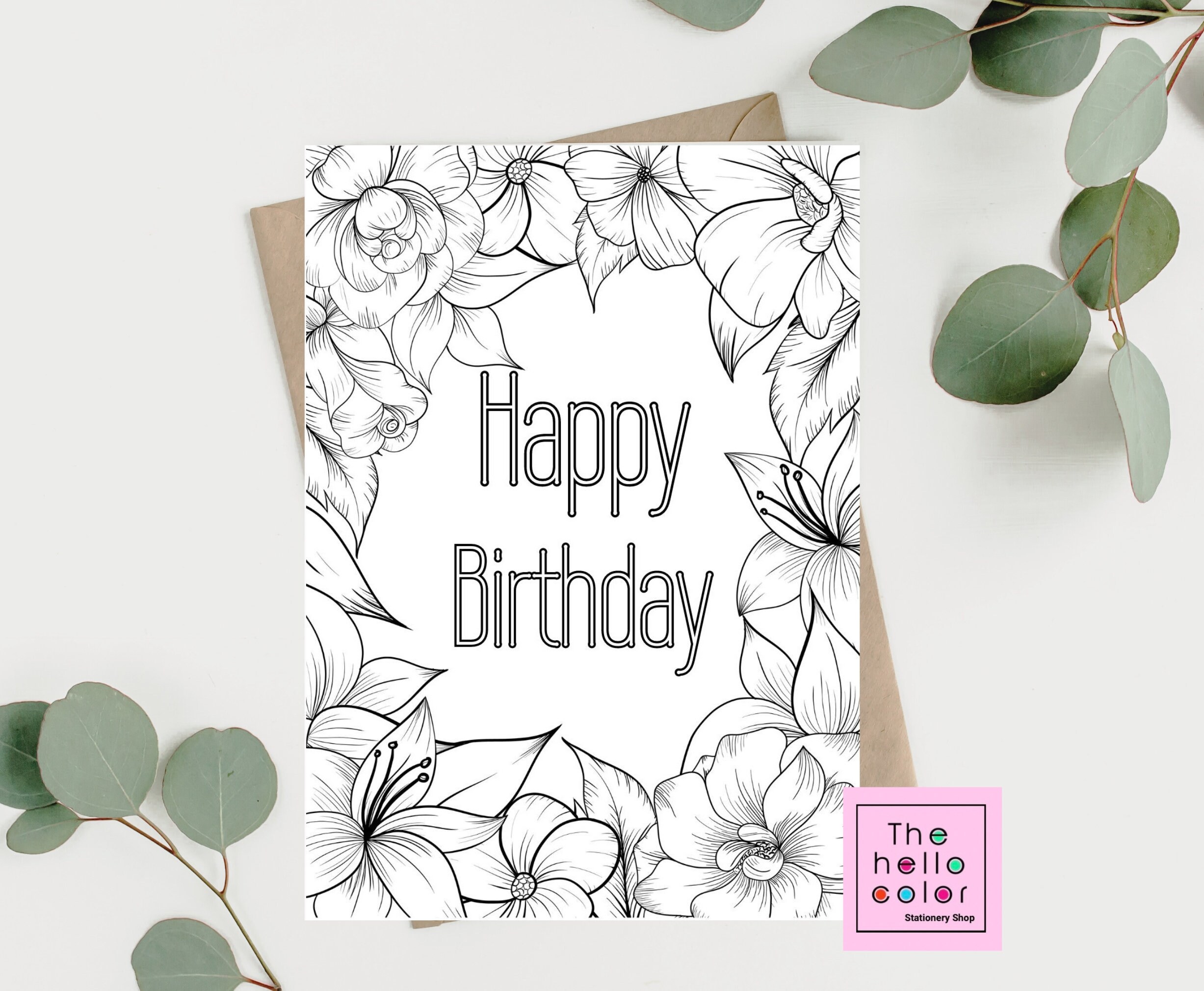 Happy Birthday Coloring Card, Coloring Greeting Card, Birthday Coloring ...