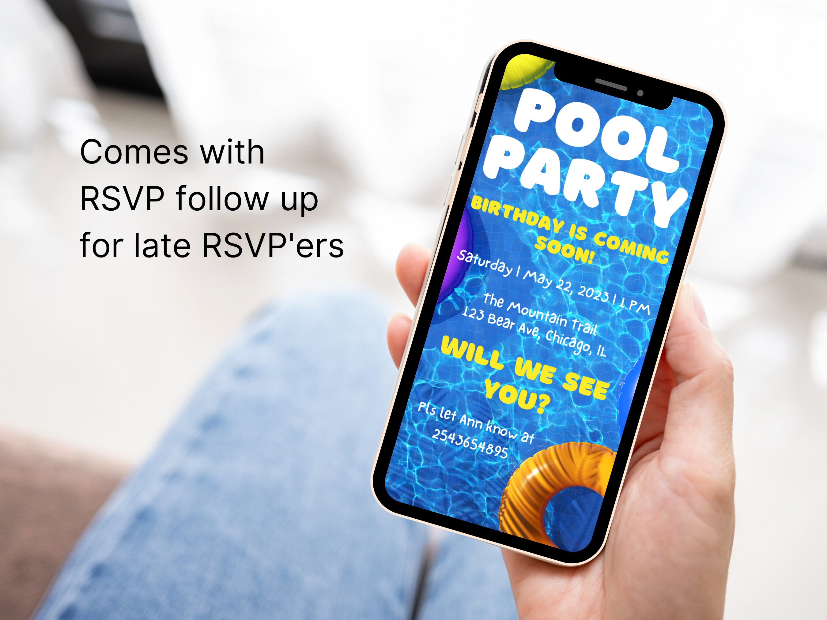 Editable Pool Party Text Invitation, Summer Evite Birthday iPhone ...