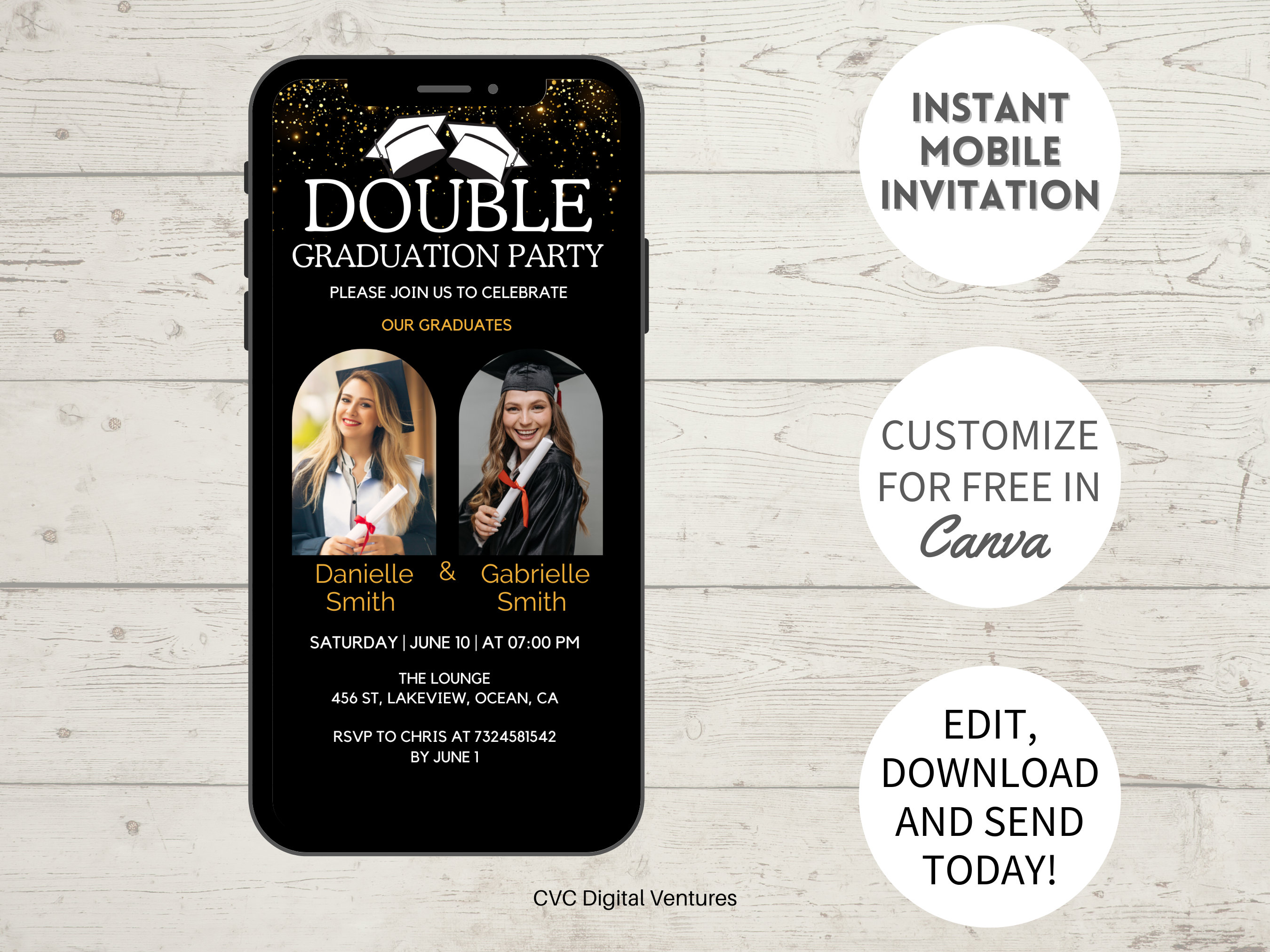 Graduation Party Invitations for Twins With Photo, Double Graduation ...