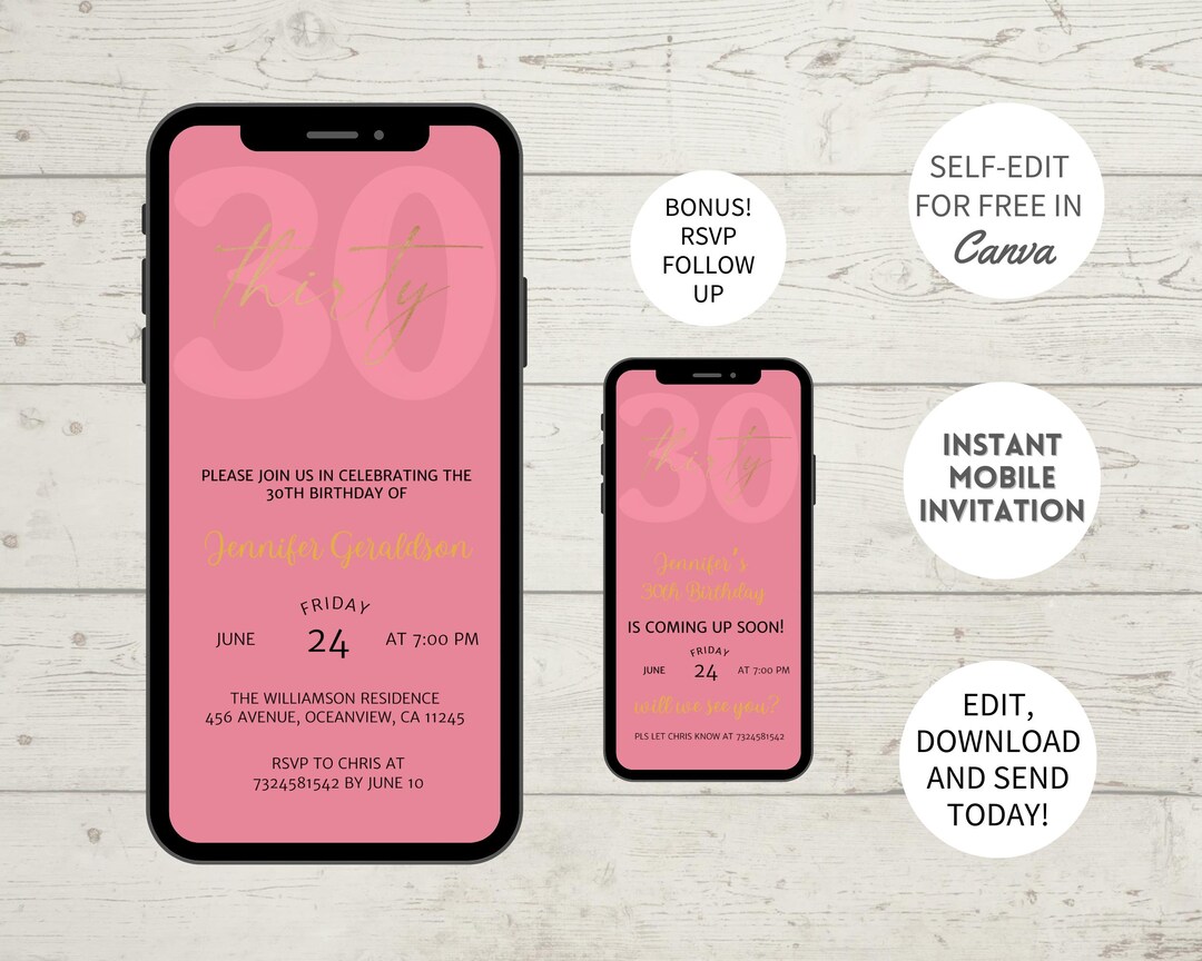 Rose Gold 30th Birthday Invitation: Electronic Text Invite - Etsy