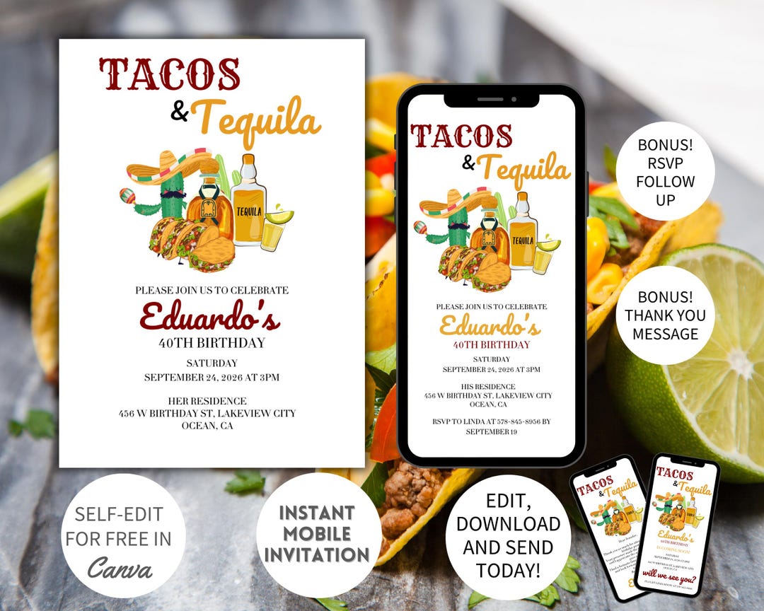 Tacos and Tequila Party Invitation, Mexican Mobile Invitation, Fiesta ...