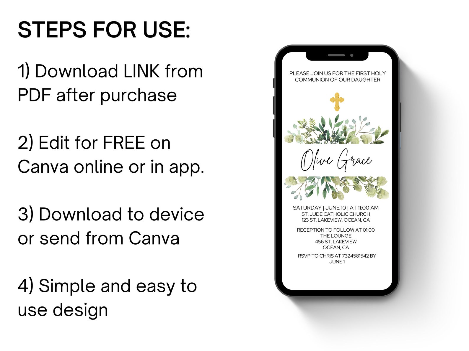 Invitation for First Holy Communion, First Holy Communion, Editable ...