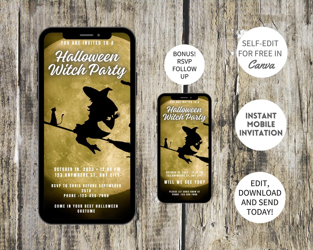 Witch Party Invite, Black Witch Hat, Wicked Witch Theme Party, Witchy ...