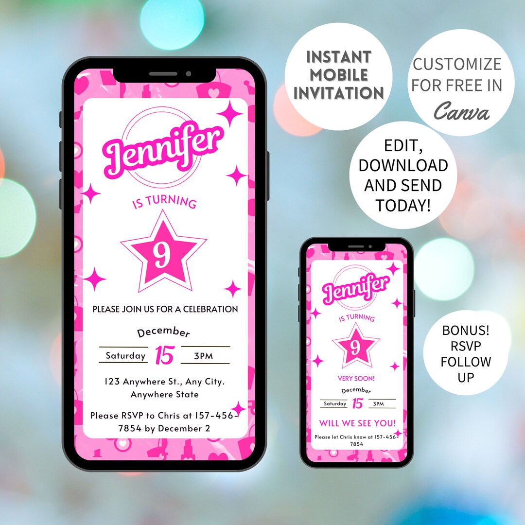 Editable Pink Doll Birthday Invitation: Hot Pink Party (digital ...