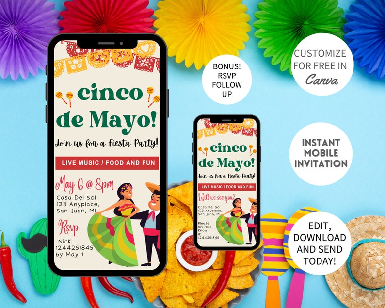 Editable Cinco De Mayo Party Invitation: Mobile Fiesta Invite (digital ...