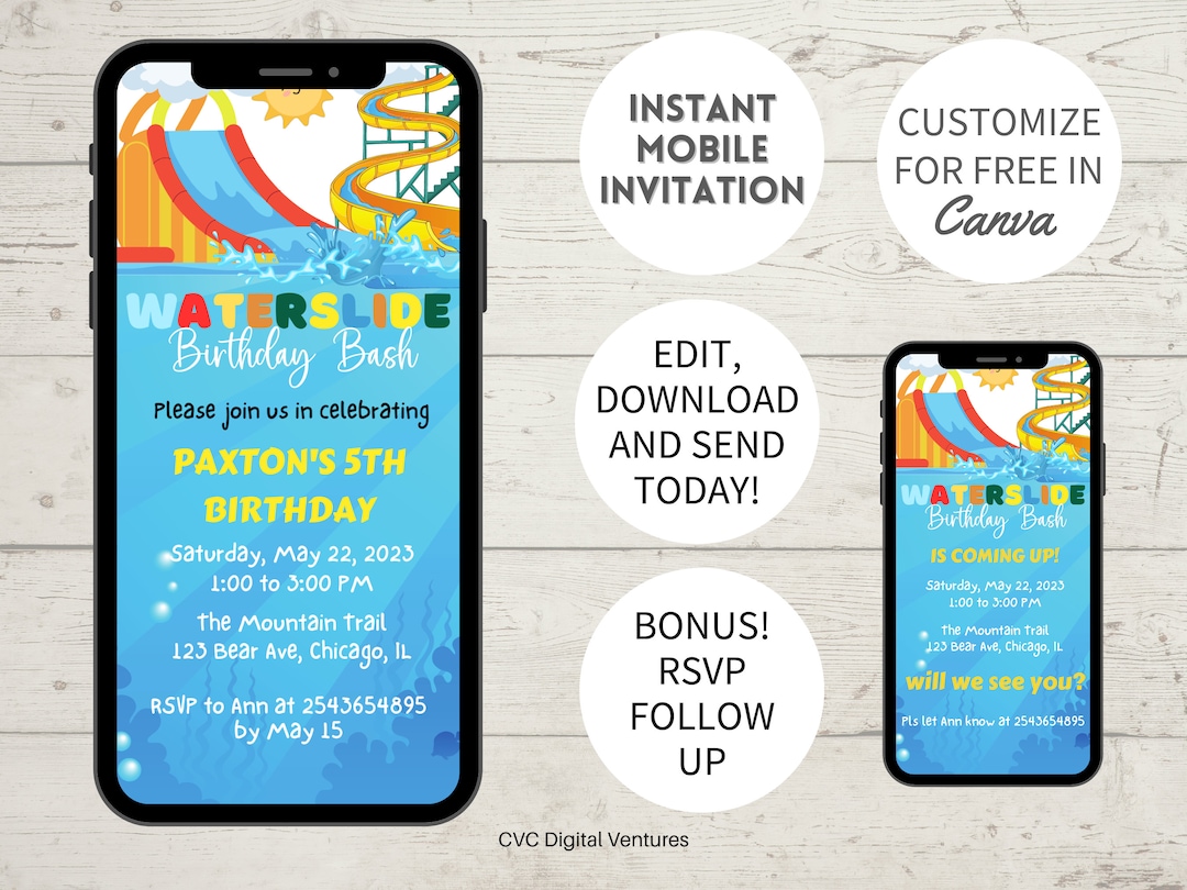 Editable Water Slide Birthday Invitation Digital, Birthday Invitation ...