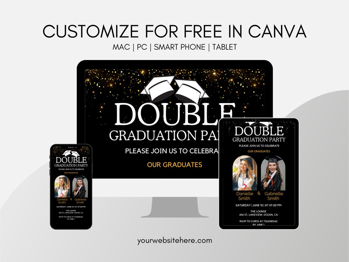 Graduation Party Invitations for Twins With Photo, Double Graduation ...