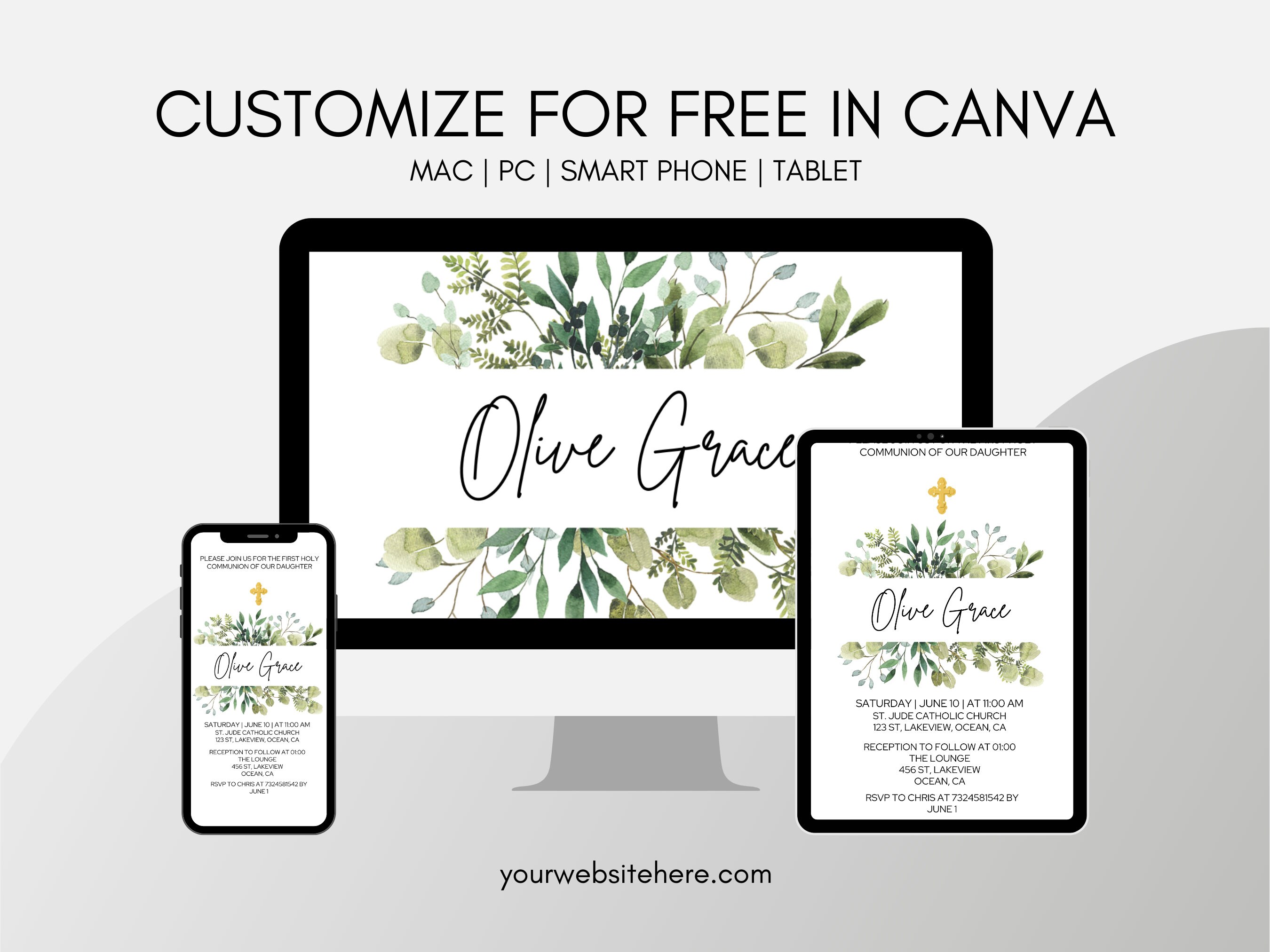 Invitation for First Holy Communion, First Holy Communion, Editable ...