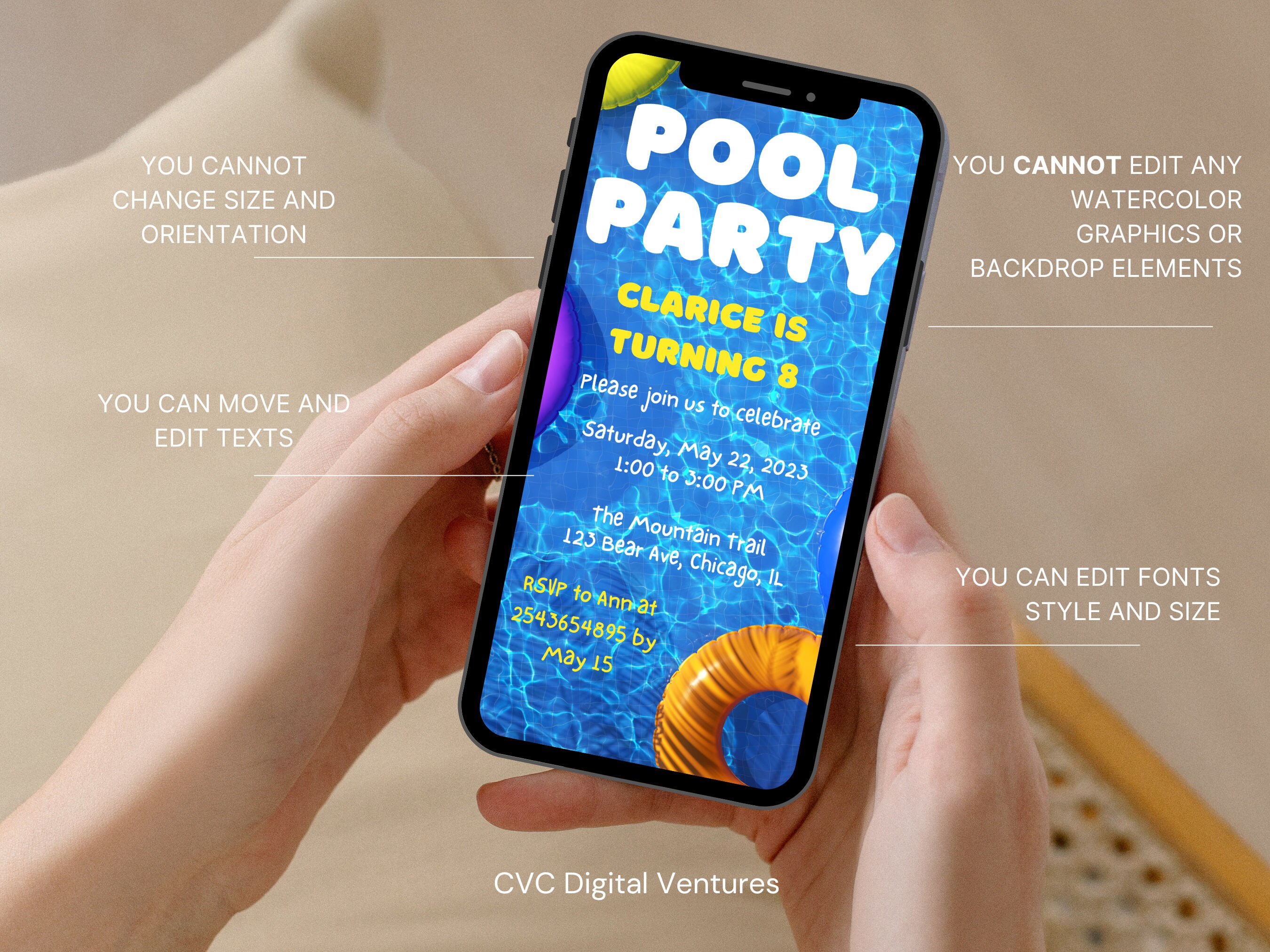 Editable Pool Party Text Invitation, Summer Evite Birthday iPhone ...