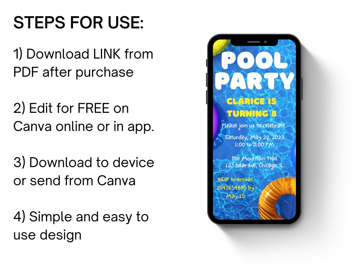 Editable Pool Party Text Invitation, Summer Evite Birthday iPhone ...