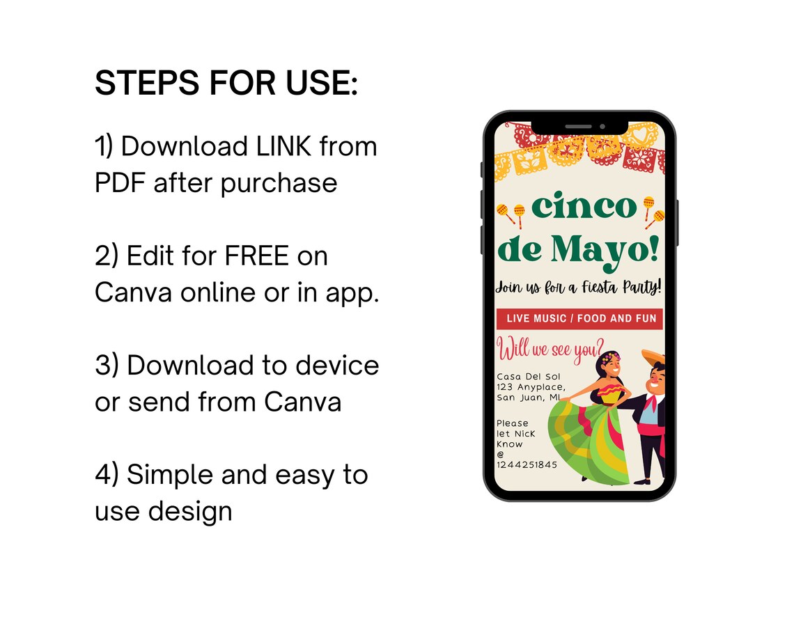 Editable Cinco De Mayo Party Invitation: Mobile Fiesta Invite (digital ...